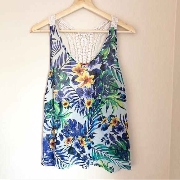 Love Tree | Tops | Womens Sheer Floral Crochet Top Beach M Euc | Poshmark